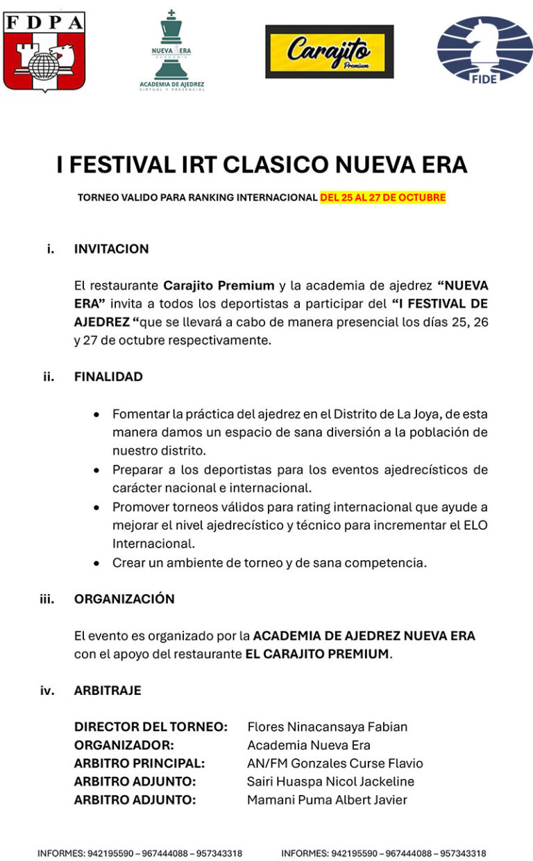 La Joya (Arequipa): I FESTIVAL IRT CLASICO NUEVA ERA, 25 al 27 Oct 2024 ...
